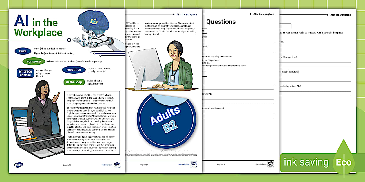 AI in the Workplace Business English Twinkl Intermediate