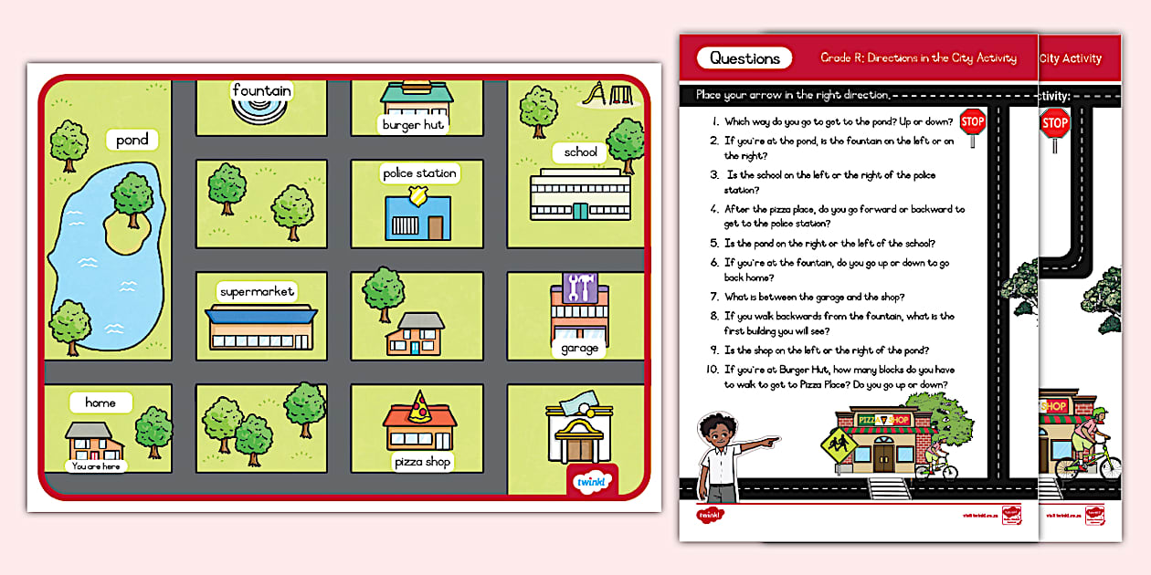 Grade R Maths - Worksheet: Directions in the City - Twinkl