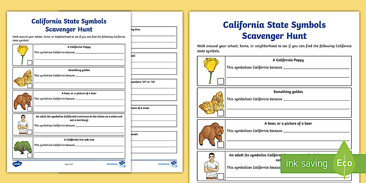 California State Symbols Scavenger Hunt (teacher made)