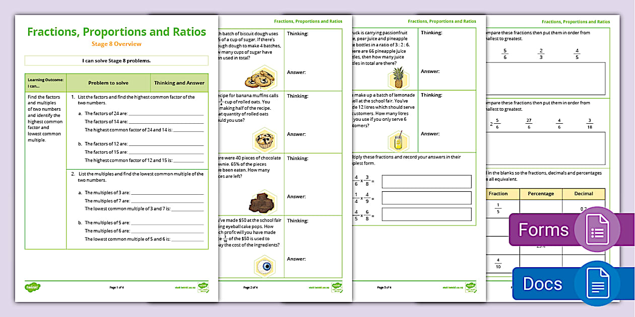 Stage 8 Fractions Overview Activity Sheet - Twinkl