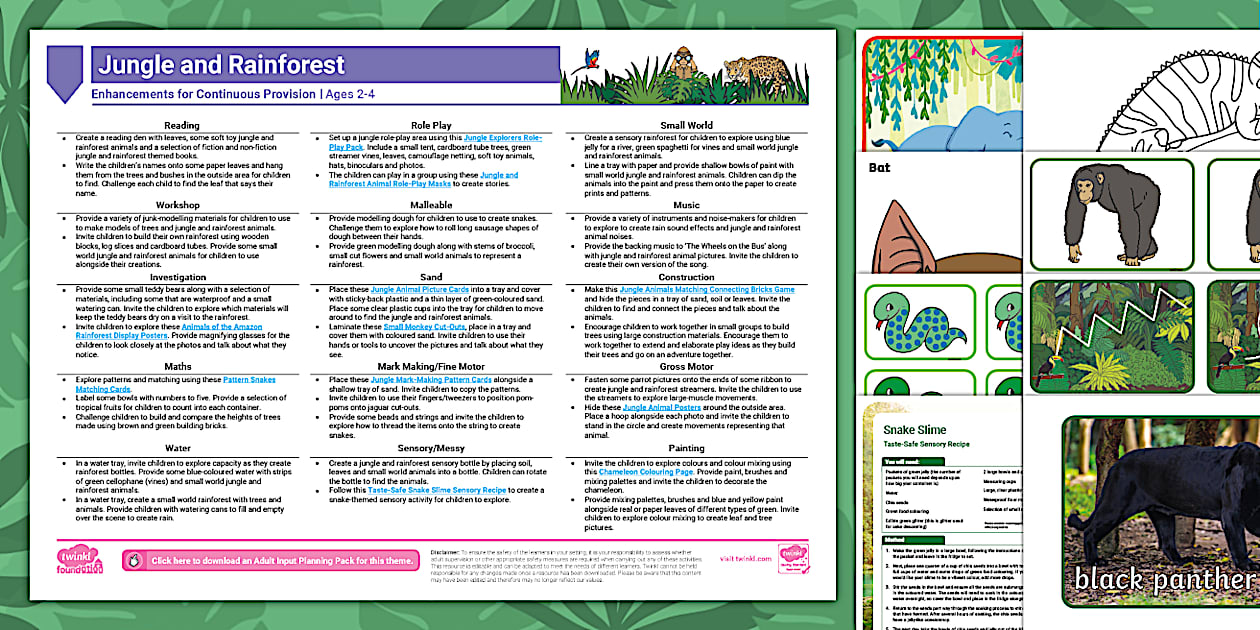 Kindergarten Jungle & Rainforest Continuous Provision Plan Pack 2-4