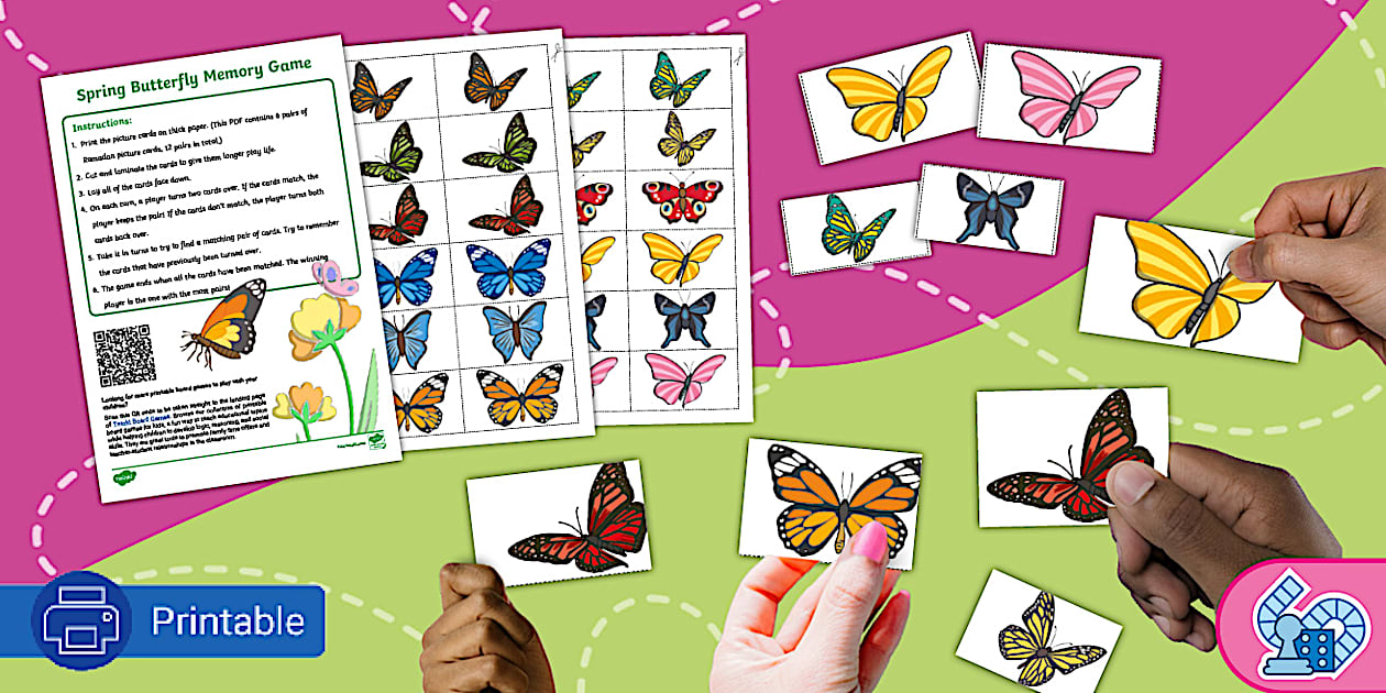Spring Butterfly Memory Game for Spring Activities - Twinkl