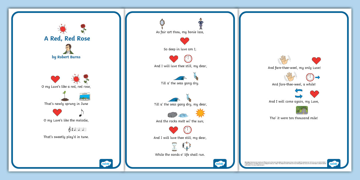 A Red, Red Rose Poem With Visual Supports (teacher made)