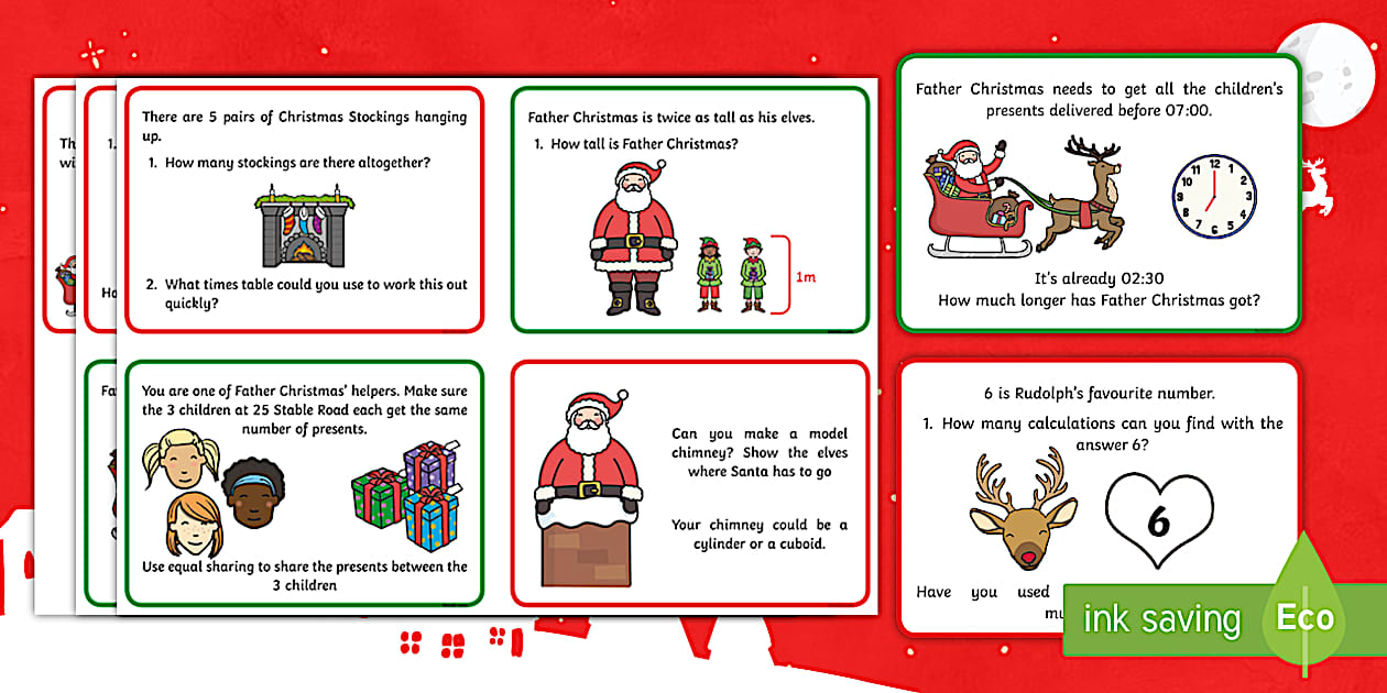 Editable Christmas Maths Puzzle Challenge Cards - Twinkl