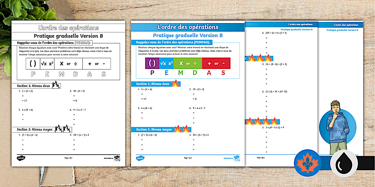 Order of Operations Tiered Practice (Version B) French