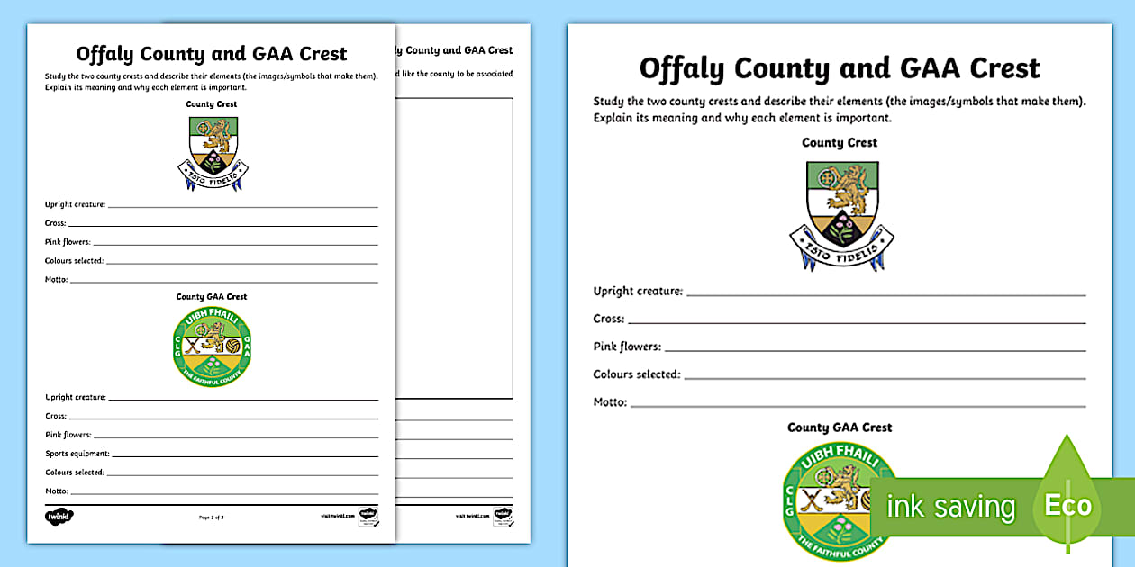 Offaly County and GAA Crest Worksheet / Worksheet - Twinkl
