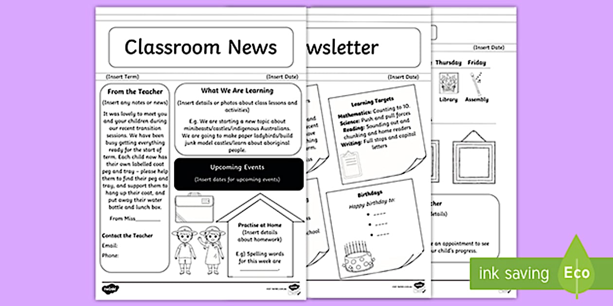Editable F-2 Classroom Newsletter Writing Template PDF