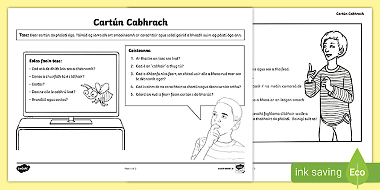 Gaelscoileanna Junior School Cartoon Activity (teacher made)