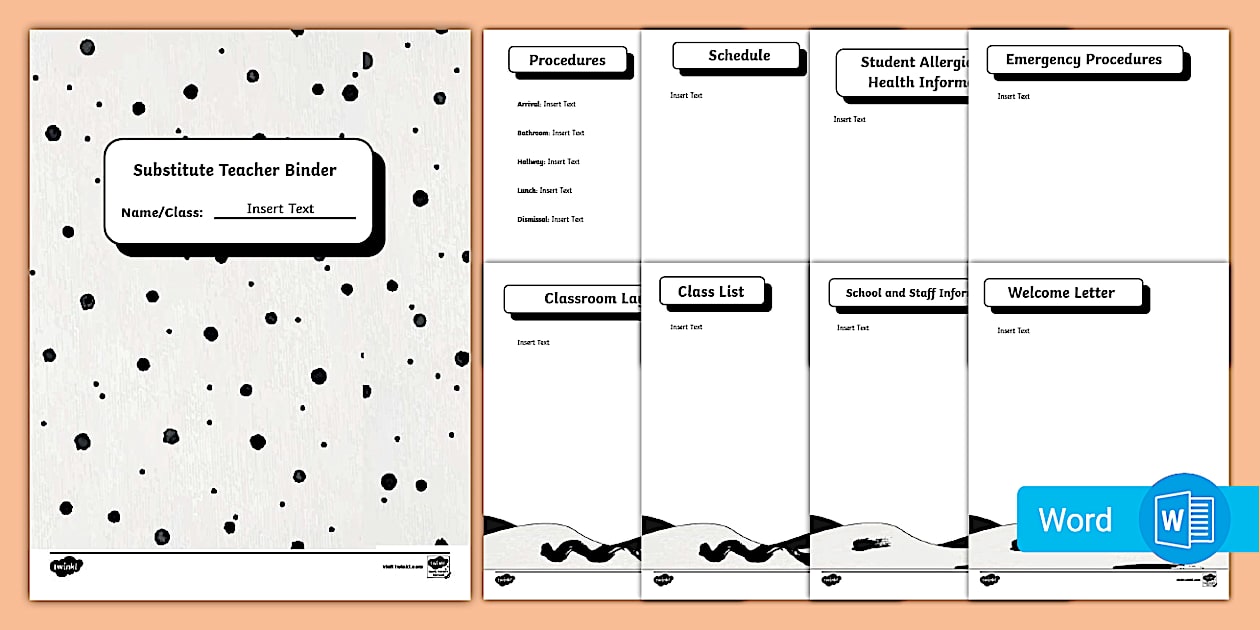 Editable Substitute Teacher Binder - Monochrome Theme