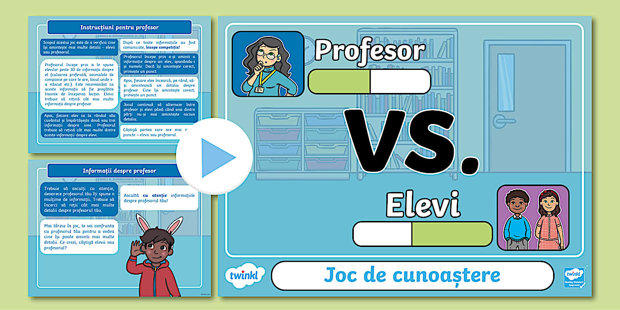 Profesor vs. elevi – Joc PowerPoint de cunoaștere