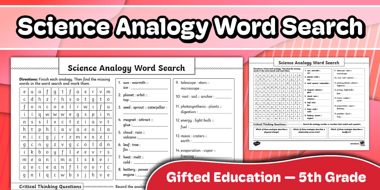 Science Analogy Word Search for Gifted Education | 5th Grade