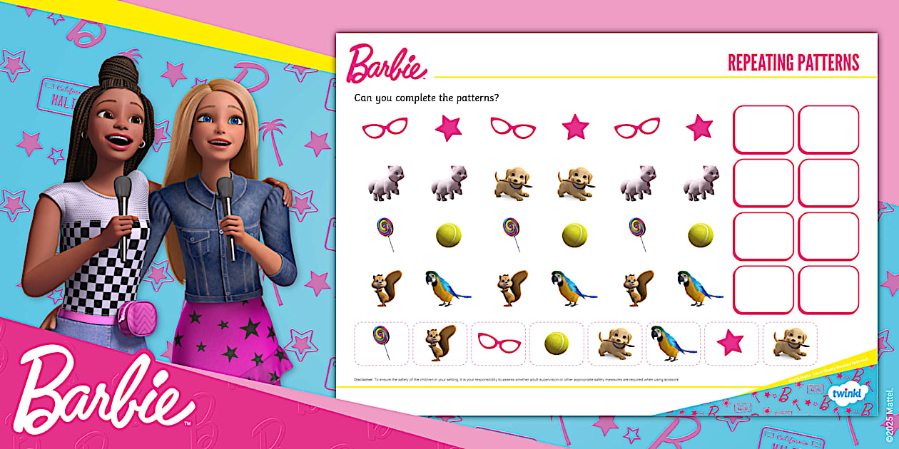 👉 Barbie: Complete the Pattern Cut and Stick Activity Sheet