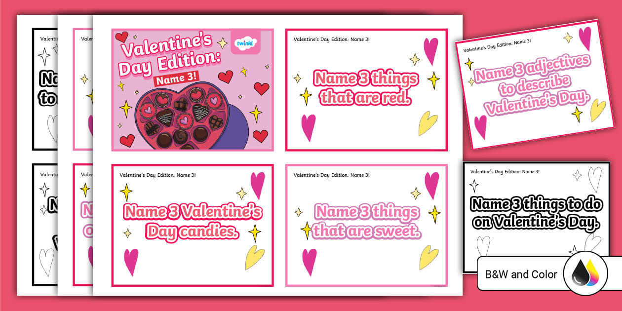 Valentine's Day Edition: Name 3 Game Cards for 3rd-5th Grade