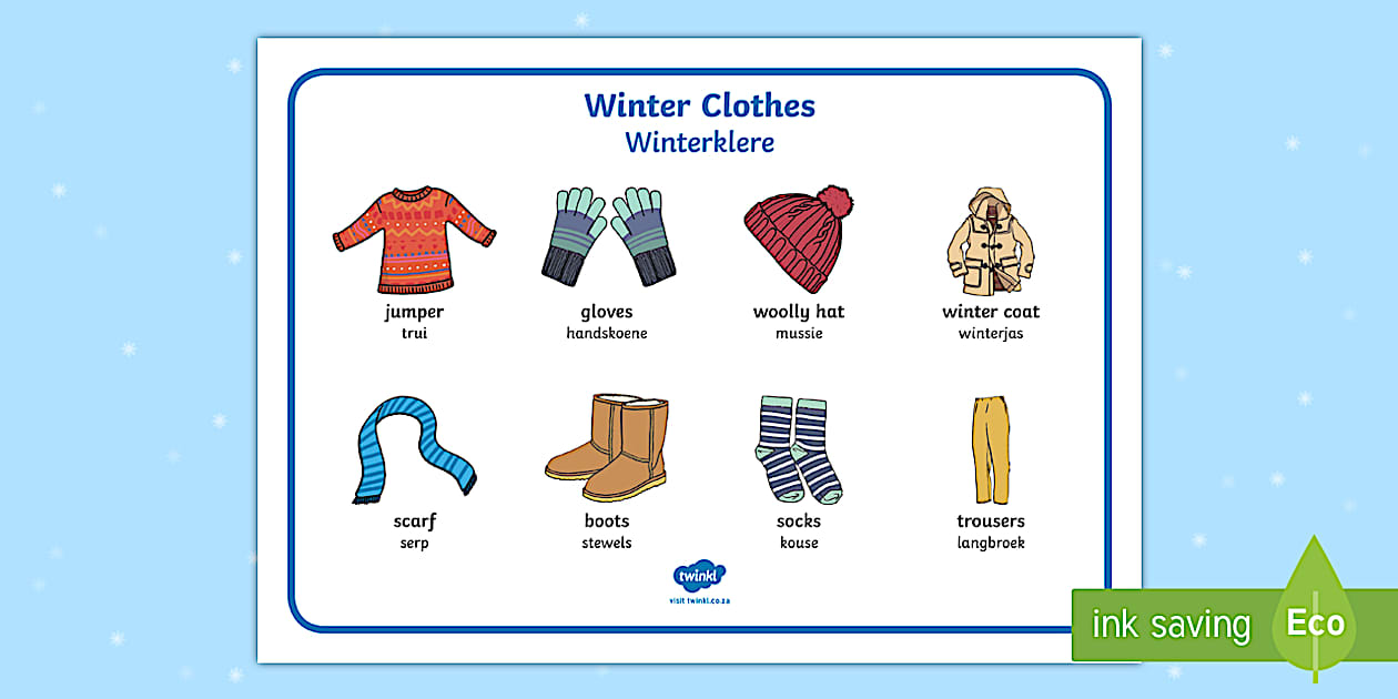 Winter Clothes Word Mat English/Afrikaans (teacher made)