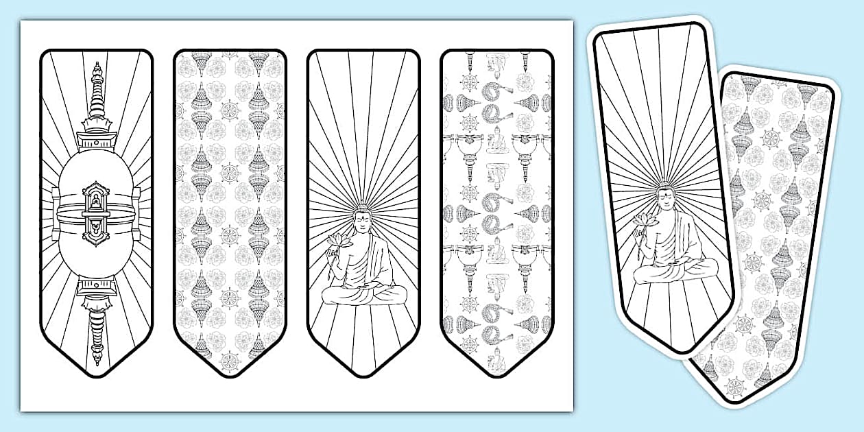 Symbols of Buddhism Colouring Bookmarks (teacher made)