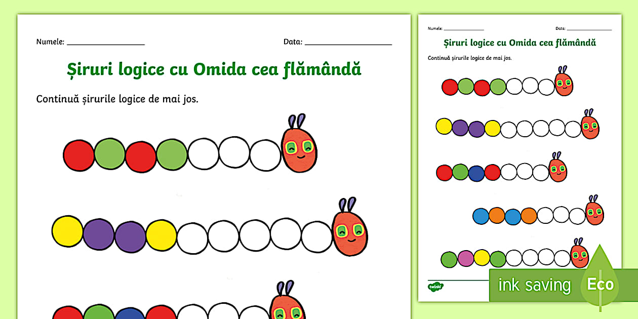 Colorează șirul logic - Fișă de sprijin pentru studierea poveștii „Omida