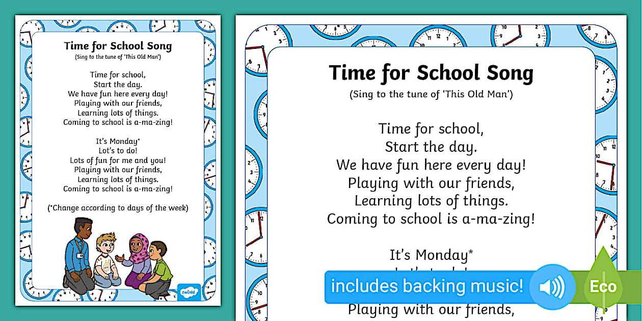 Black and White Time for School Song (teacher made) - Twinkl