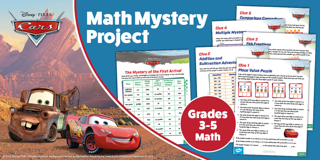 Cars: The Mystery of the First Arrival Math Project - Twinkl