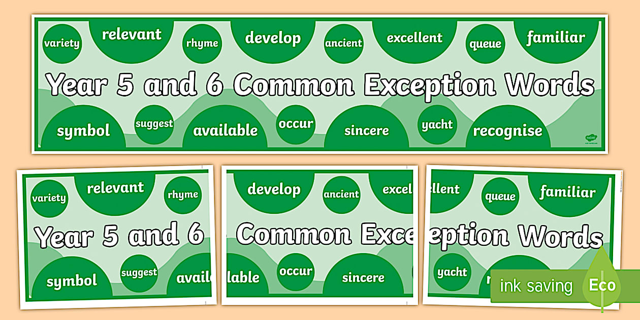 Year 5 and 6 Common Exception Words Display Banner - Twinkl