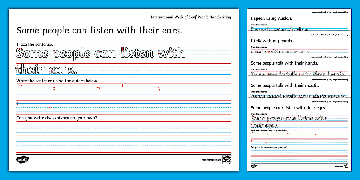 International Week of Deaf People Y1 Handwriting Worksheet