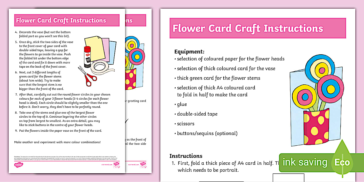 Flower Card Craft Instructions (teacher made) - Twinkl