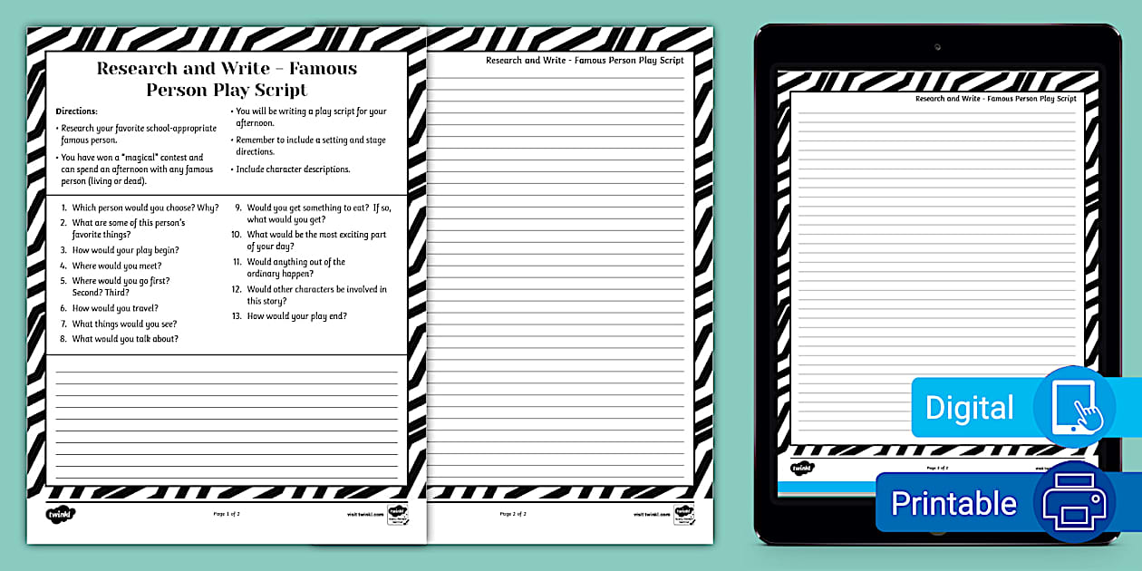 Research and Write Famous Person Play Script for 6th-8th