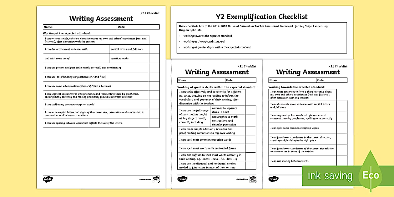 Editable KS1 Writing Exemplification - I can statements Checklist