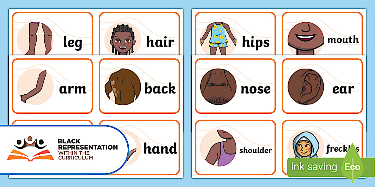 Black Representation: EYFS Parts of the Body Flash Cards