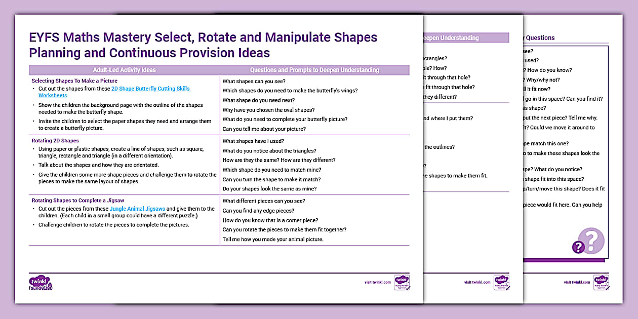 EYFS Maths Select, Rotate and Manipulate Shapes Plan