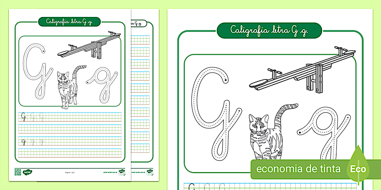 Folhas de caligrafia - Letra G (teacher made) - Twinkl