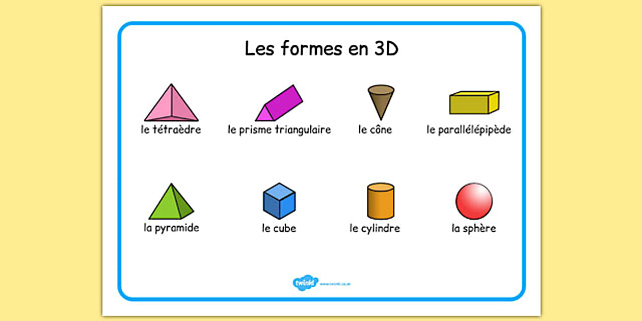 Black and White 3D Shape Word Mat French (Teacher-Made)