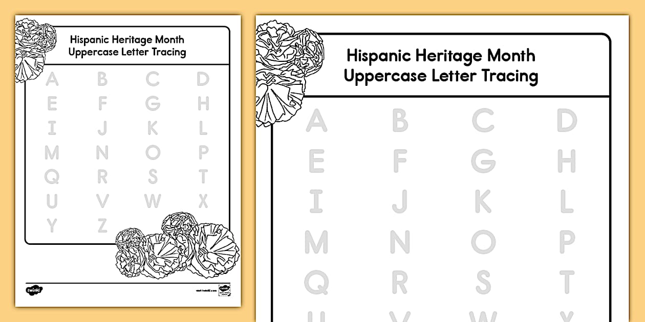 Hispanic Heritage Month Uppercase Letter Tracing Worksheet