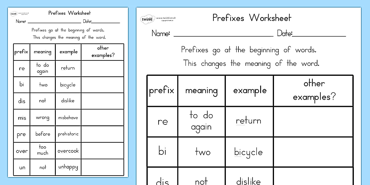Prefixes Worksheet (Teacher-Made) - Twinkl