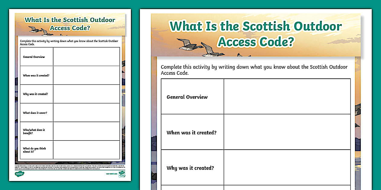 What Is the Scottish Outdoor Access Code? Activity Sheet
