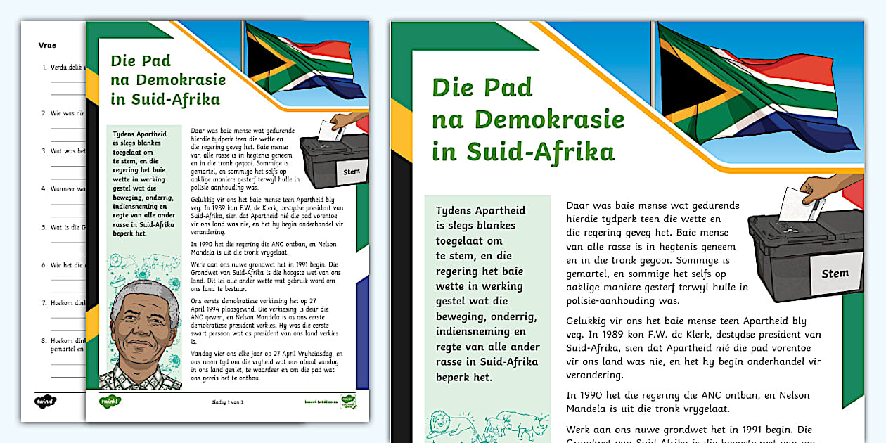 Die Pad na Demokrasie in Suid-Afrika Werkkaart - Twinkl