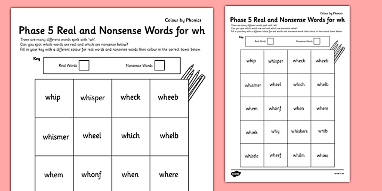 Dyslexic Phase 5 'wh' Colour by Phoneme Real and Nonsense Words