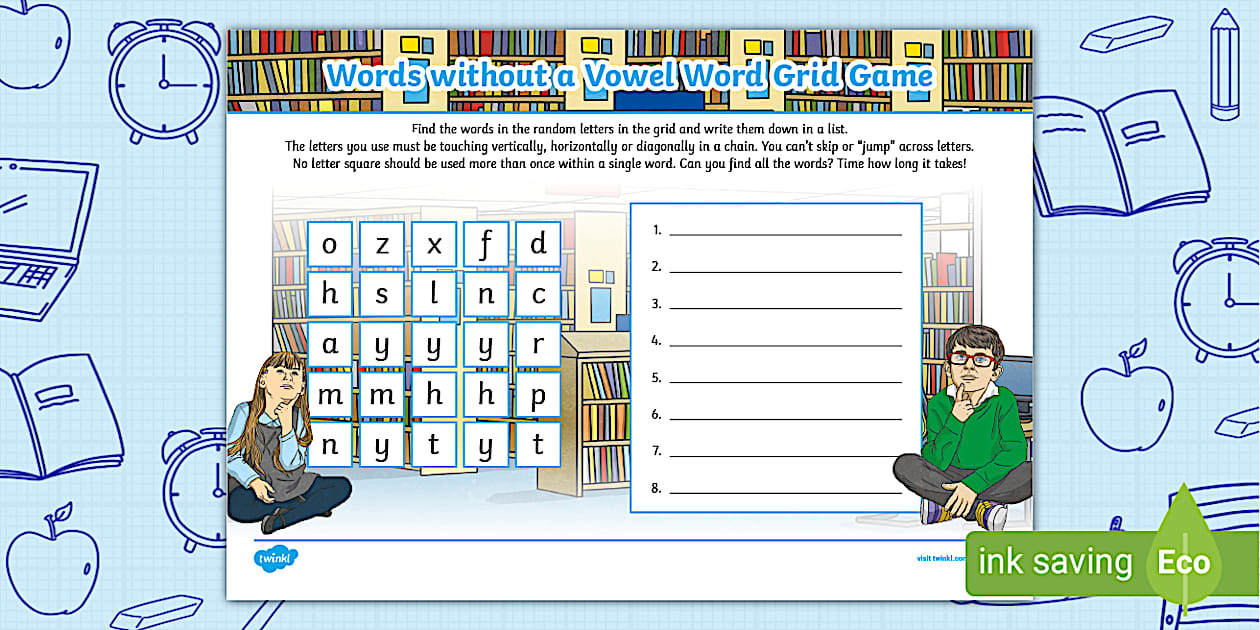 Words without a Vowel Word Grid Game (teacher made) - Twinkl