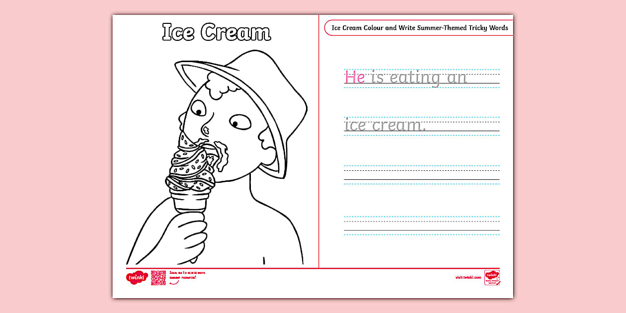 Summer Ice Cream Colour and Write Tricky Words - Twinkl