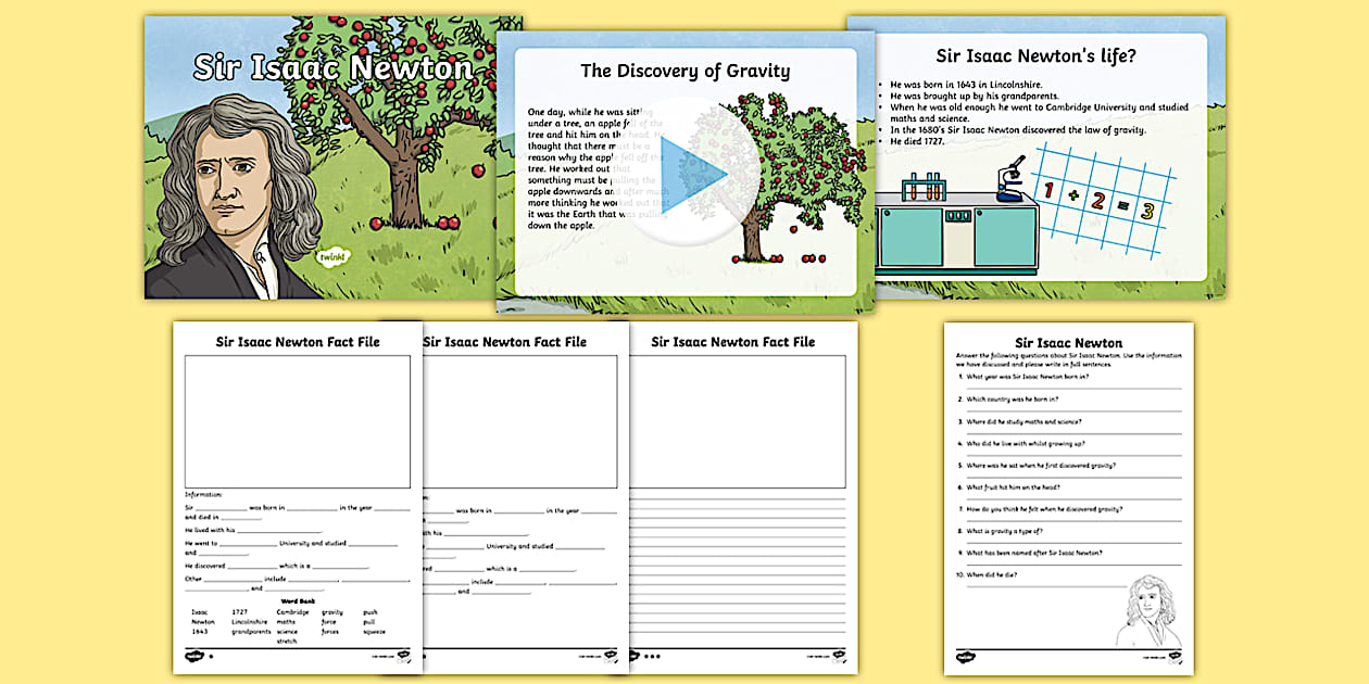 Sir Isaac Newton Gravity Powerpoint & Worksheets