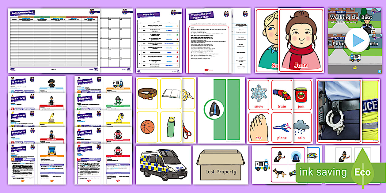 Phonics Level 1 Week 14 - Police Weekly Lesson Pack - Twinkl