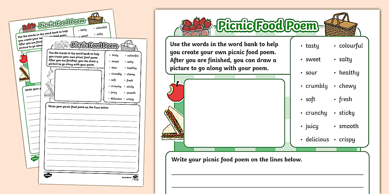 Picnic Food Poem Writing Template (Teacher-Made) - Twinkl