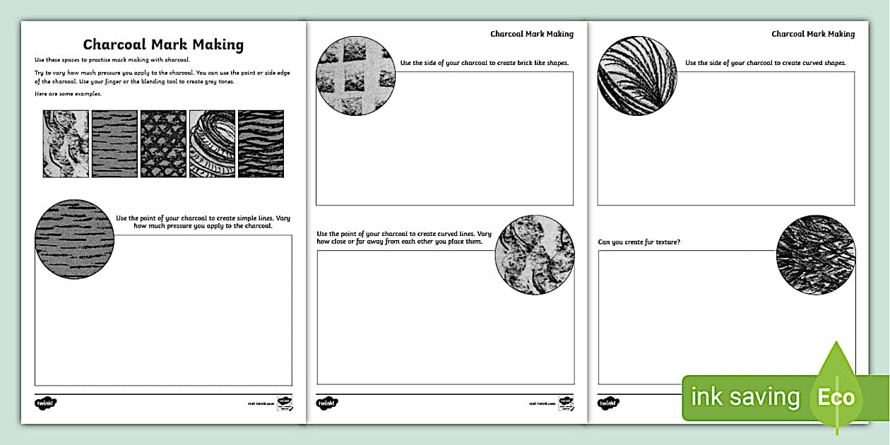 Charcoal Mark Making Activity Sheets - Twinkl