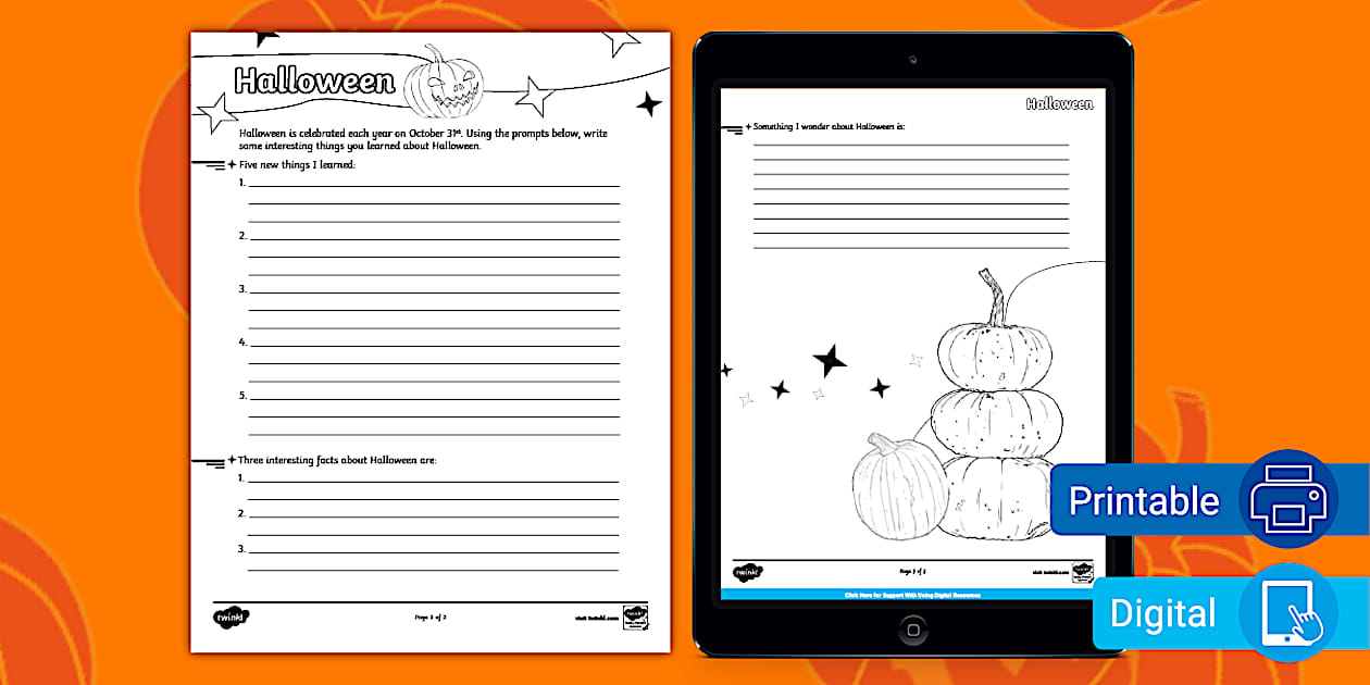 Halloween Write-Up Worksheet for 3rd-5th Grade - Twinkl