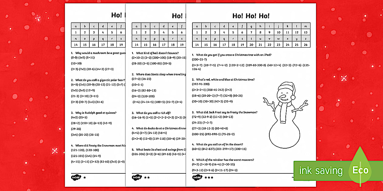 Mixed Calculation Christmas Joke Activity - Twinkl