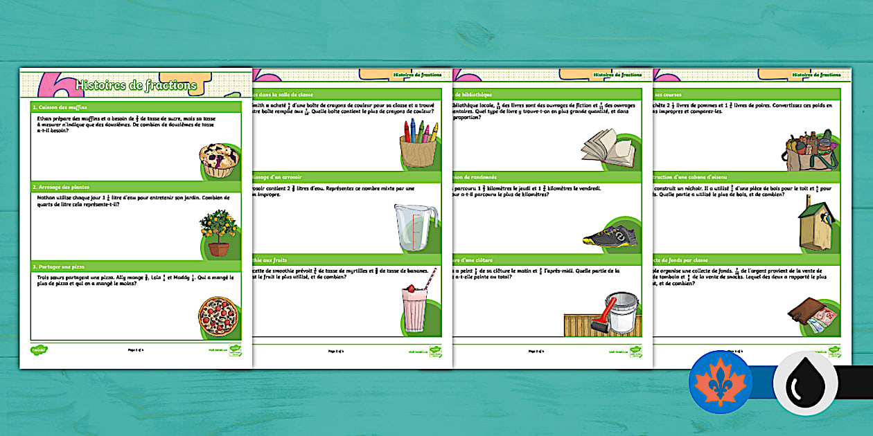 Grade 5 Fraction Stories French (teacher made) - Twinkl