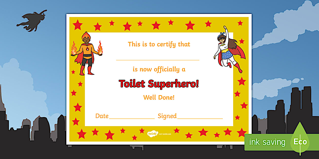 Editable Toilet Superhero Certificate (teacher made)