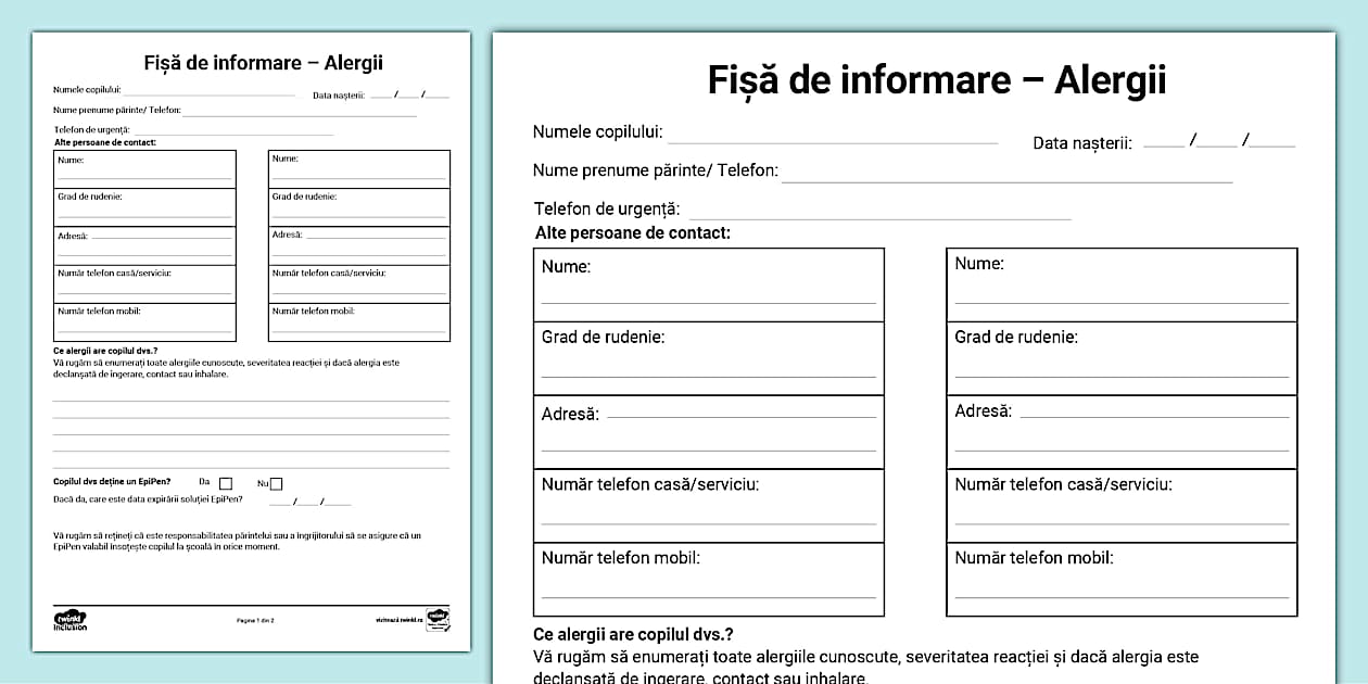 Alergii – Fișă de informare (Teacher-Made) - Twinkl