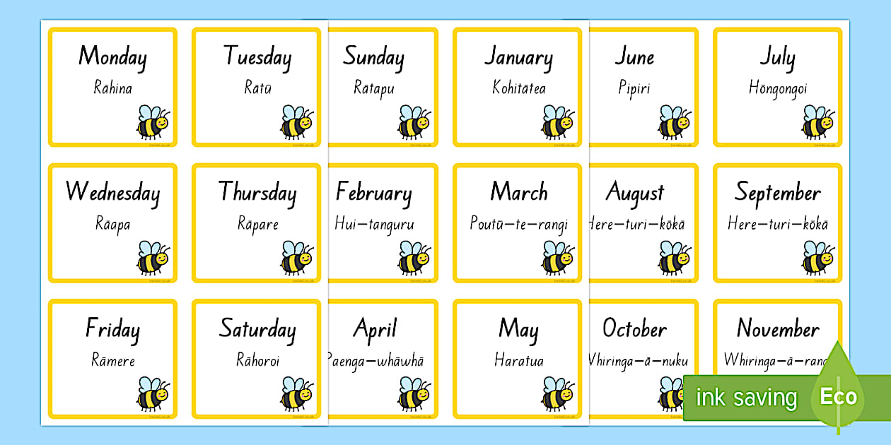 Editable Busy Bee Day of Week and Month Display Labels