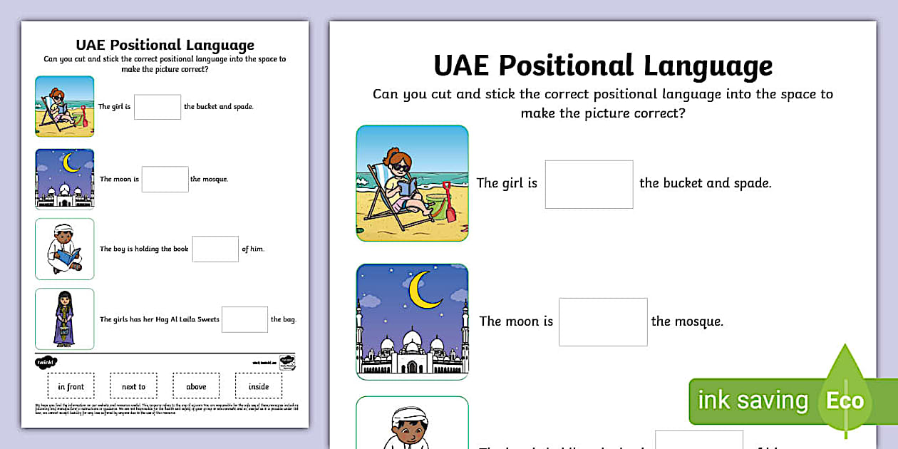 UAE Positional Language Activity Sheet (teacher made)