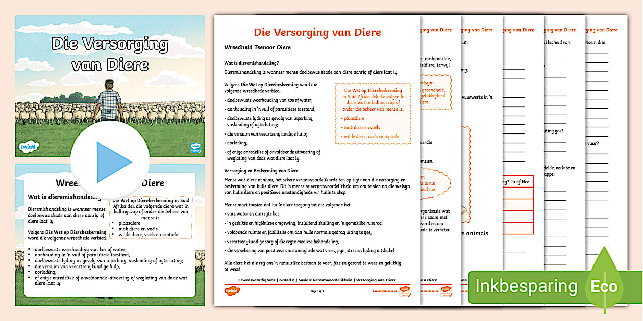 Die Versorging van Diere Graad 6 (Powerpoint & Begripslees)